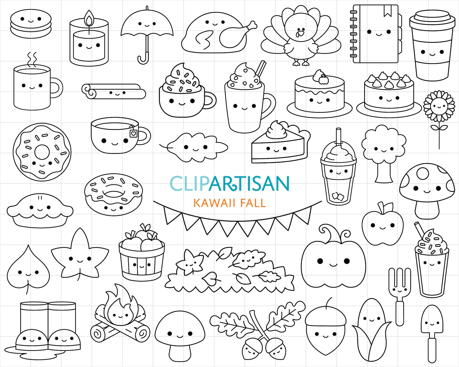 Kawaii Fall Autumn Clip Art Digital Stamps Pumpkin Spice - Etsy
