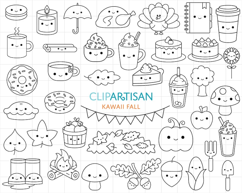 Kawaii Fall Autumn Clip Art Digital Stamps Pumpkin Spice - Etsy