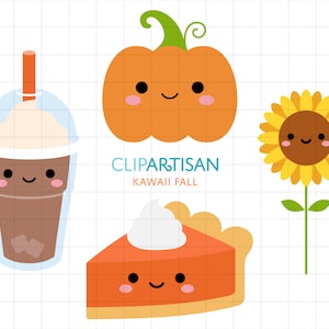 Kawaii Fall Autumn Clip Art, Pumpkin Spice Latte, Autumn Leaves ...