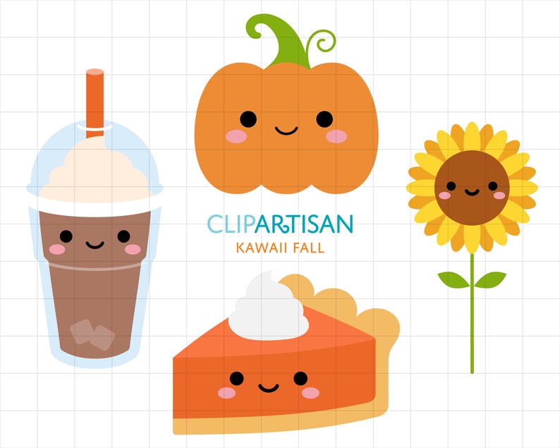 Kawaii Fall Autumn Clip Art Pumpkin Spice Latte Autumn - Etsy