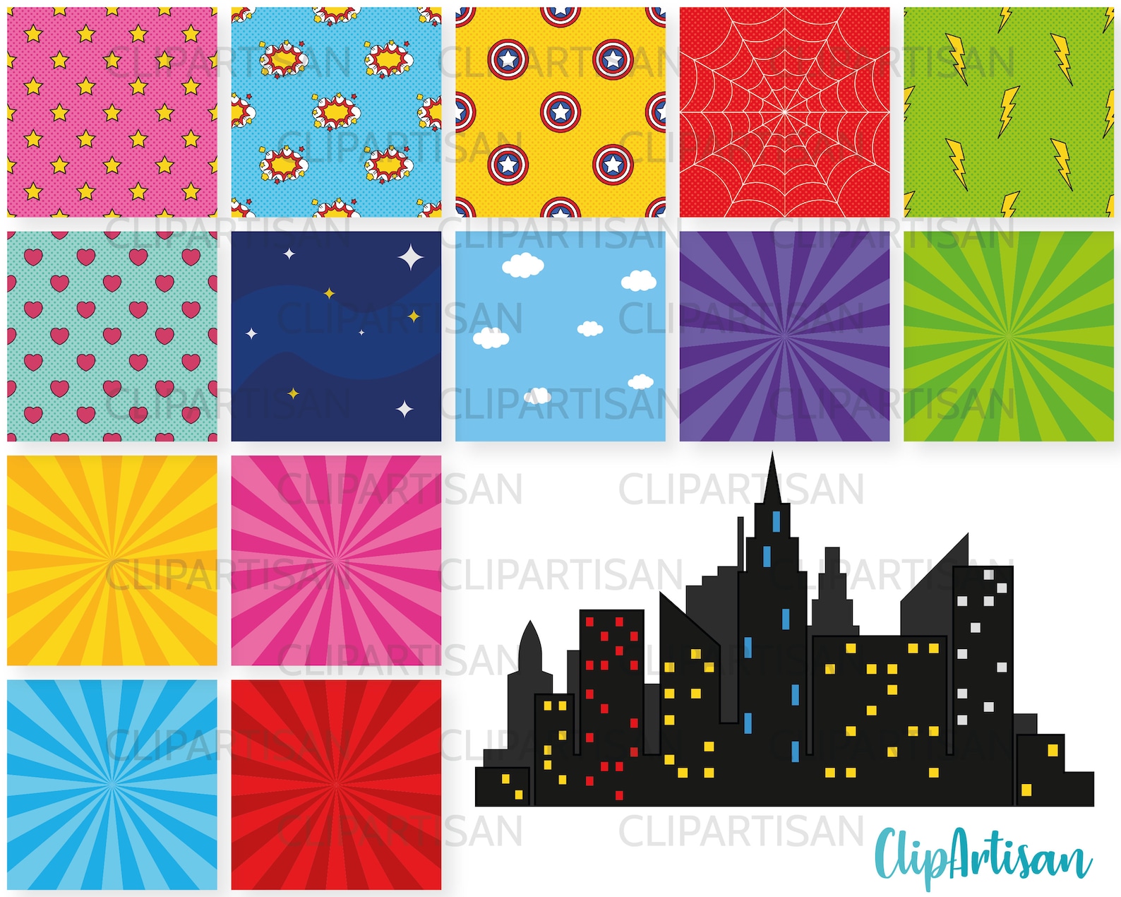 Comic Book Digital Papers, Superhero Comic Background, Comic Text, 12 ...