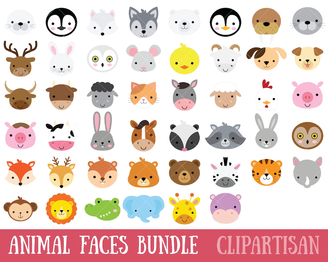 Animal Faces Clipart | Woodland Animals | Arctic Animals | African ...