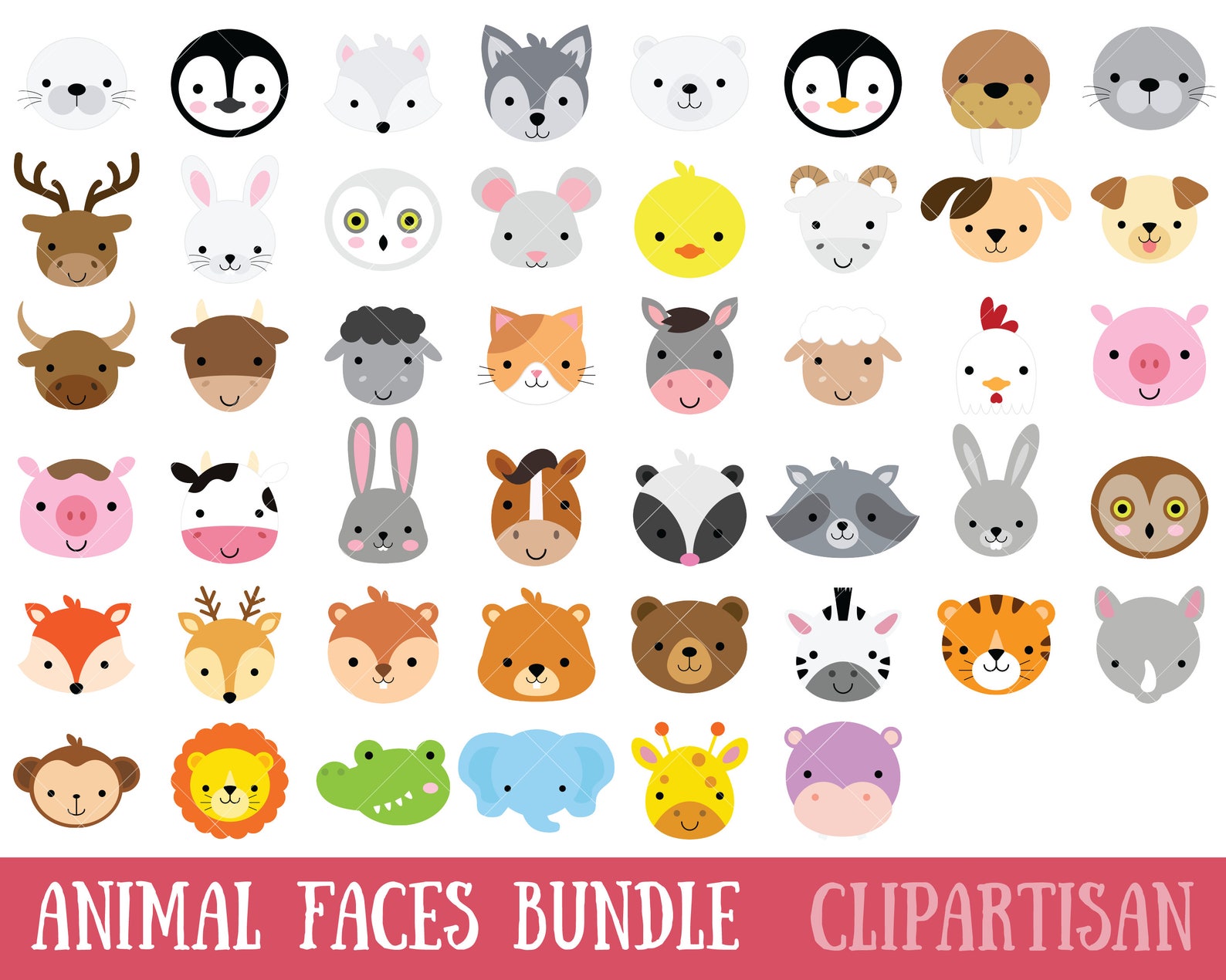 Animal Faces Clipart Woodland Animals Arctic Animals - Etsy