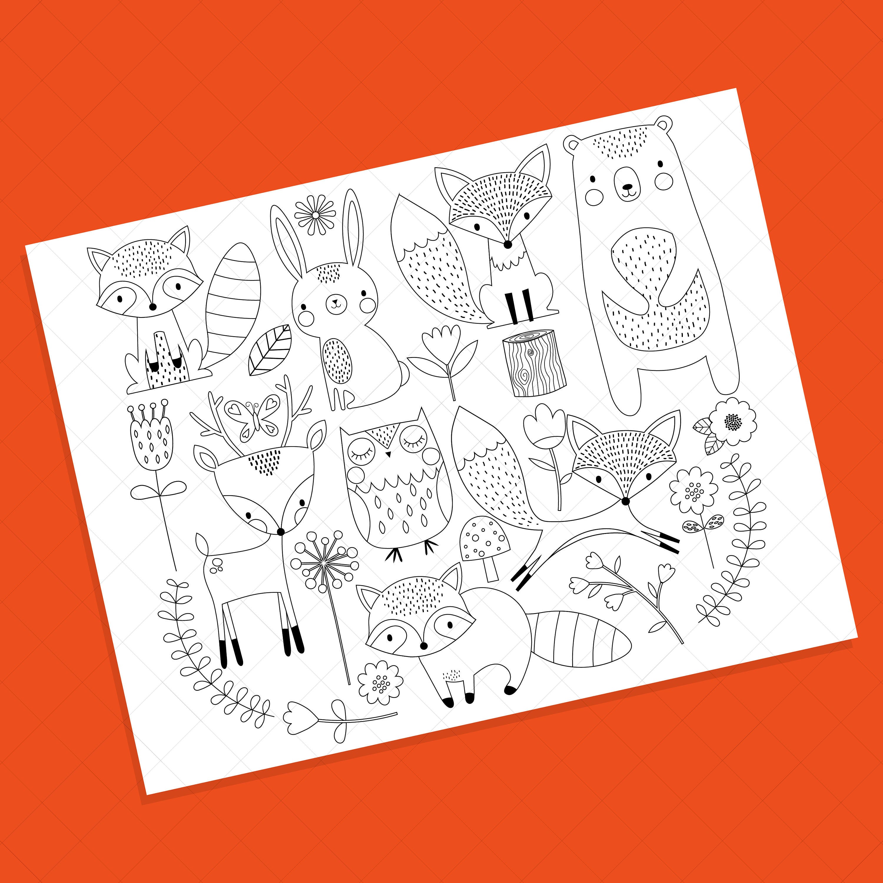 Woodland Animals Digital Stamp | Line Art | EPS Vector Graphics ...