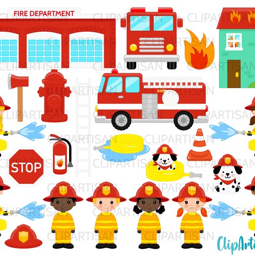 Firefighter Clip Art Fireman Fire Engine Fire Truck PNG - Etsy