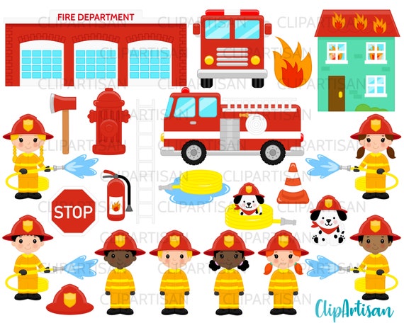 Firefighter Clip Art Fireman Fire Engine Fire Truck PNG - Etsy UK