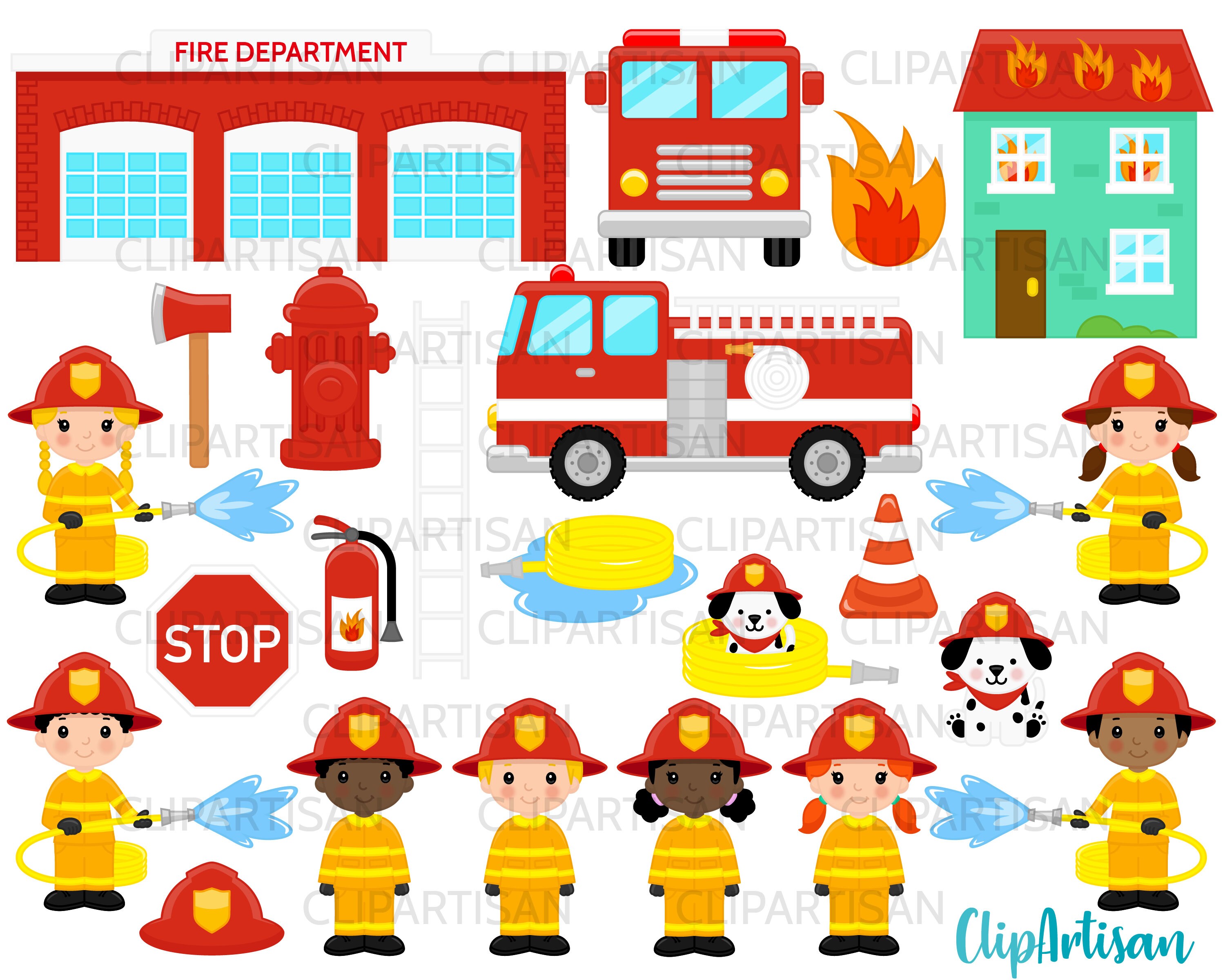 Firefighter Clip Art Fireman Fire Engine Fire Truck PNG - Etsy