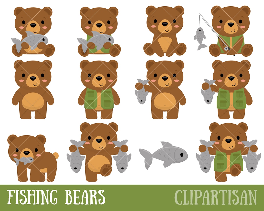 Bears Fishing Clipart / Cute Bear Clip Art - Etsy