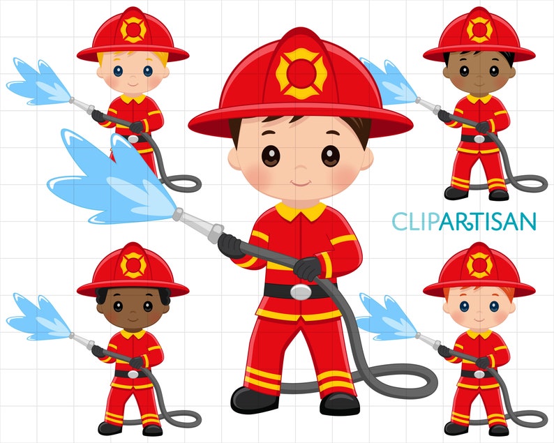 Firefighter Boys Clipart Community Helpers Cute Fireman Clip - Etsy