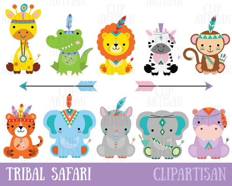 Tribal Animals Clipart Cute Safari Animals Clip Art | Etsy