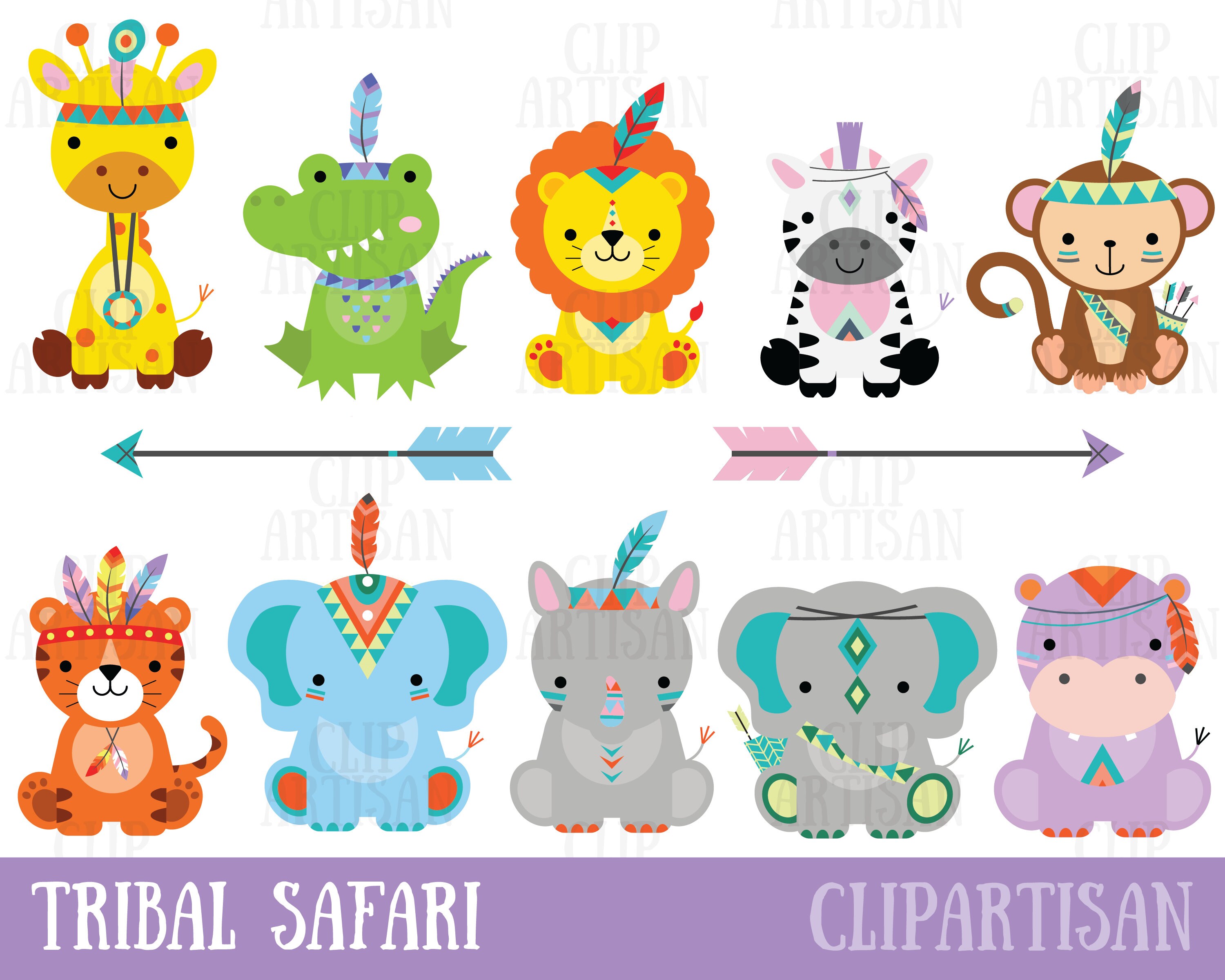 Tribal Animals Clipart, Cute Safari Animals Clip Art - Etsy