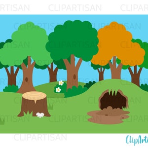 Animal Background Scene Clip Art, Woodland Animal Habitat Clip Art ...