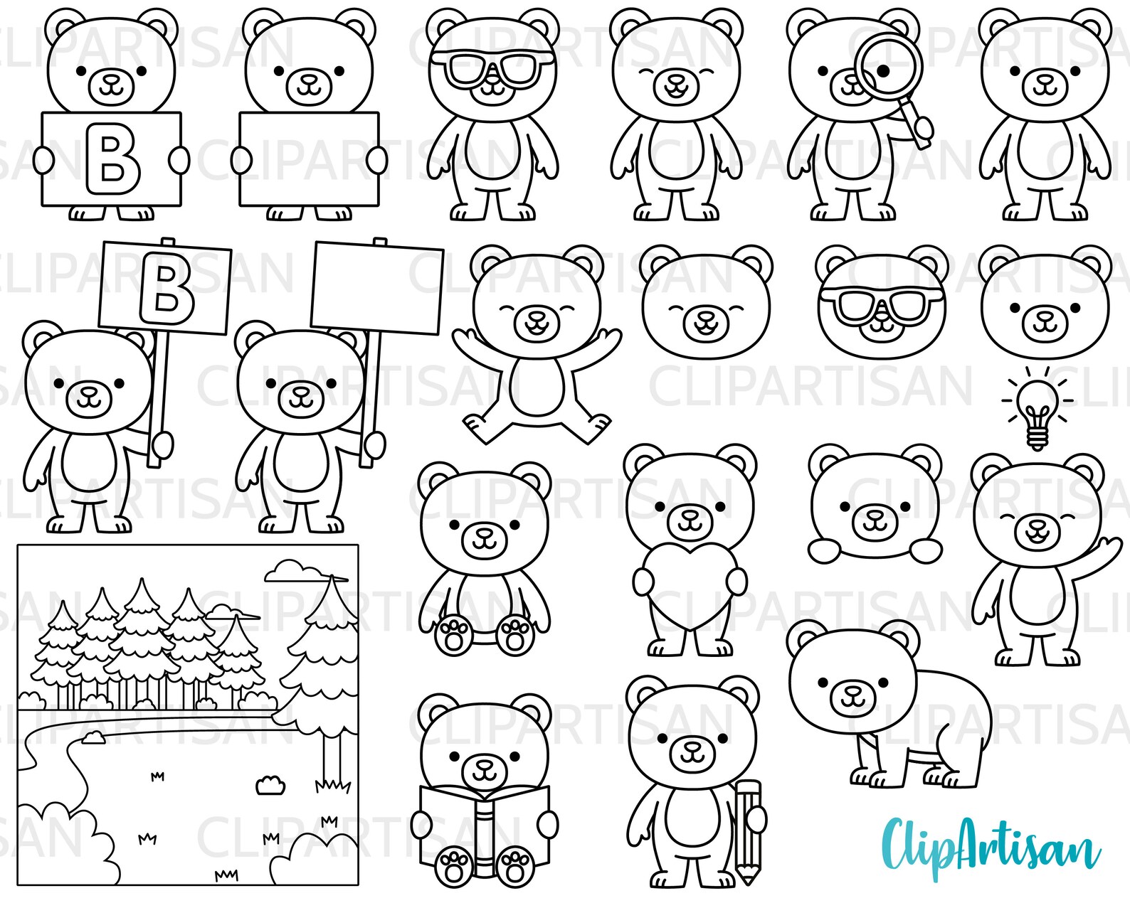 Bear Clipart Cute Kawaii Bear Digital Stamp PNG SVG Instant - Etsy