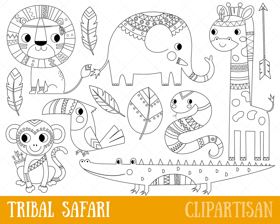 Tribal Safari Animals Clipart | African Animals Digital Stamp | Line ...