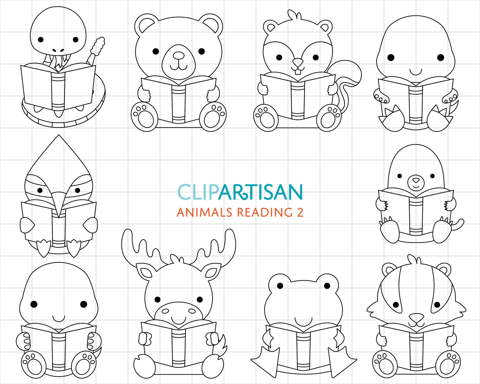 Woodland Animals Reading a Book Clipart Bundle Woodland - Etsy