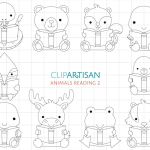 Woodland Animals Reading a Book Clipart Bundle, Woodland Animals, Back ...