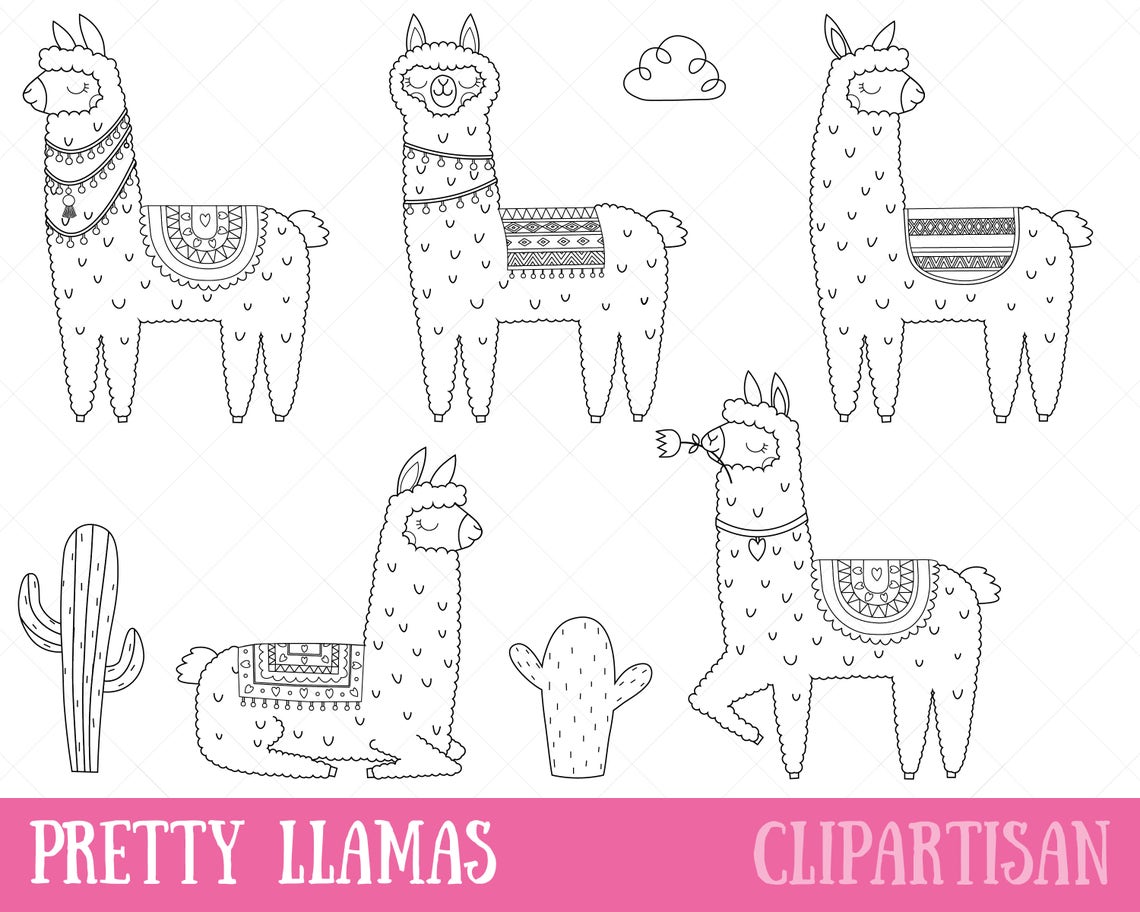 Llama Clipart Alpaca Printable Pretty Llamas and Alpacas | Etsy
