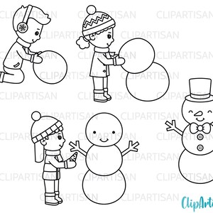 Winter Kids Digital Stamp, Snow Day, Christmas, Build a Snowman, Skiing ...