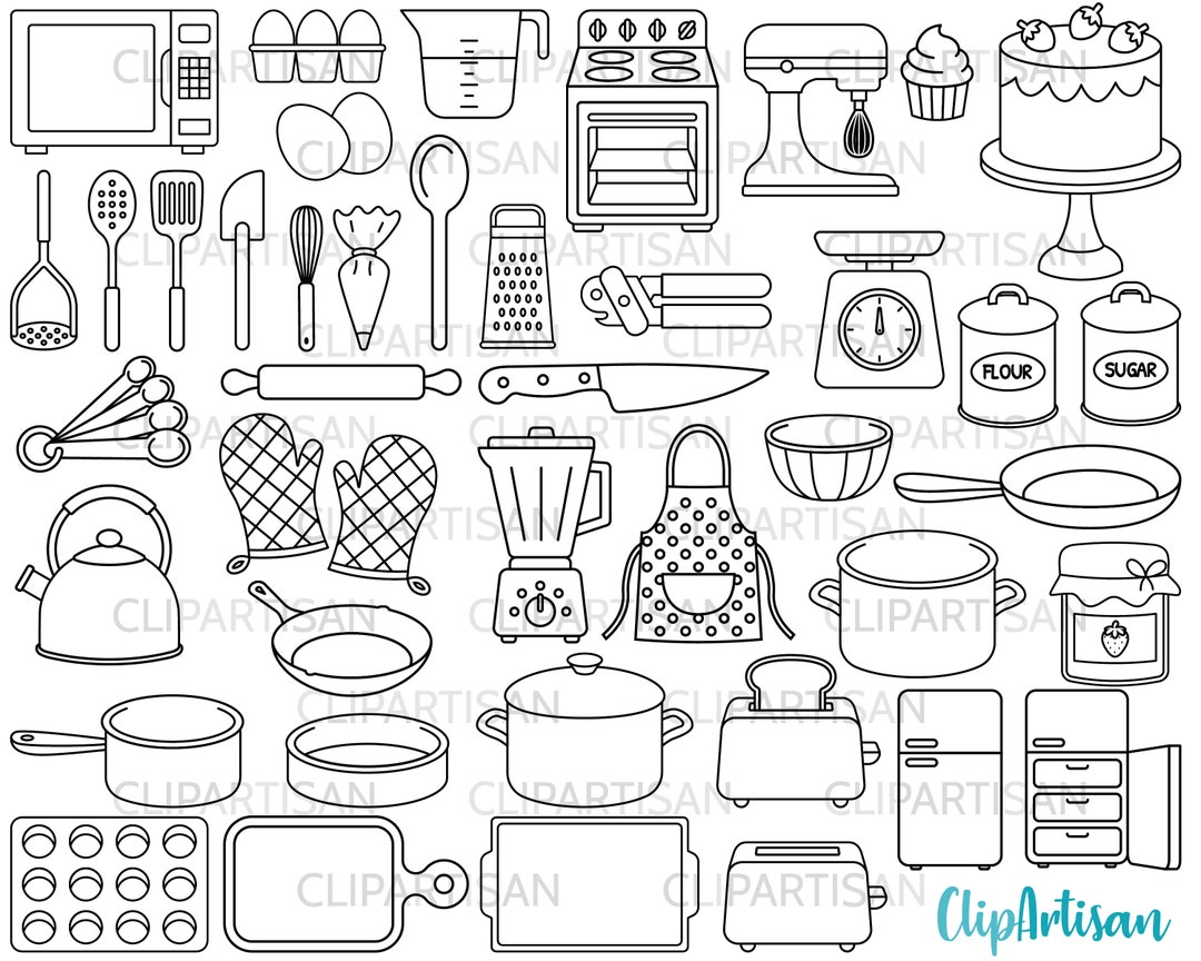Kitchen Tools Baking Cooking Clip Art Digital Stamps PNG SVG Instant ...