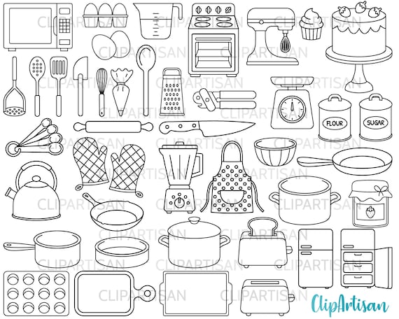 Kitchen Tools Baking Cooking Clip Art Digital Stamps PNG SVG | Etsy