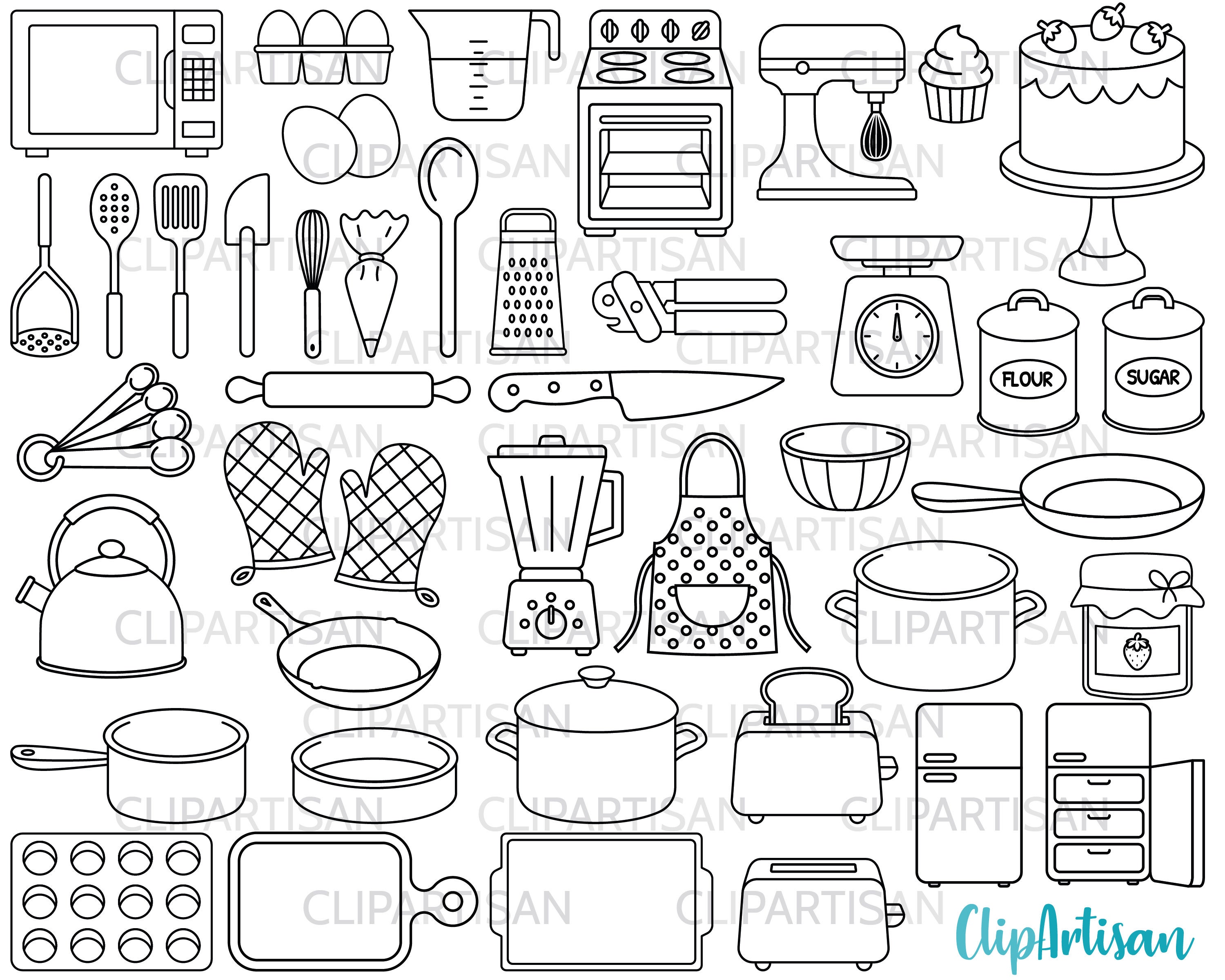 Kitchen Tools Baking Cooking Clip Art Digital Stamps PNG SVG Instant ...