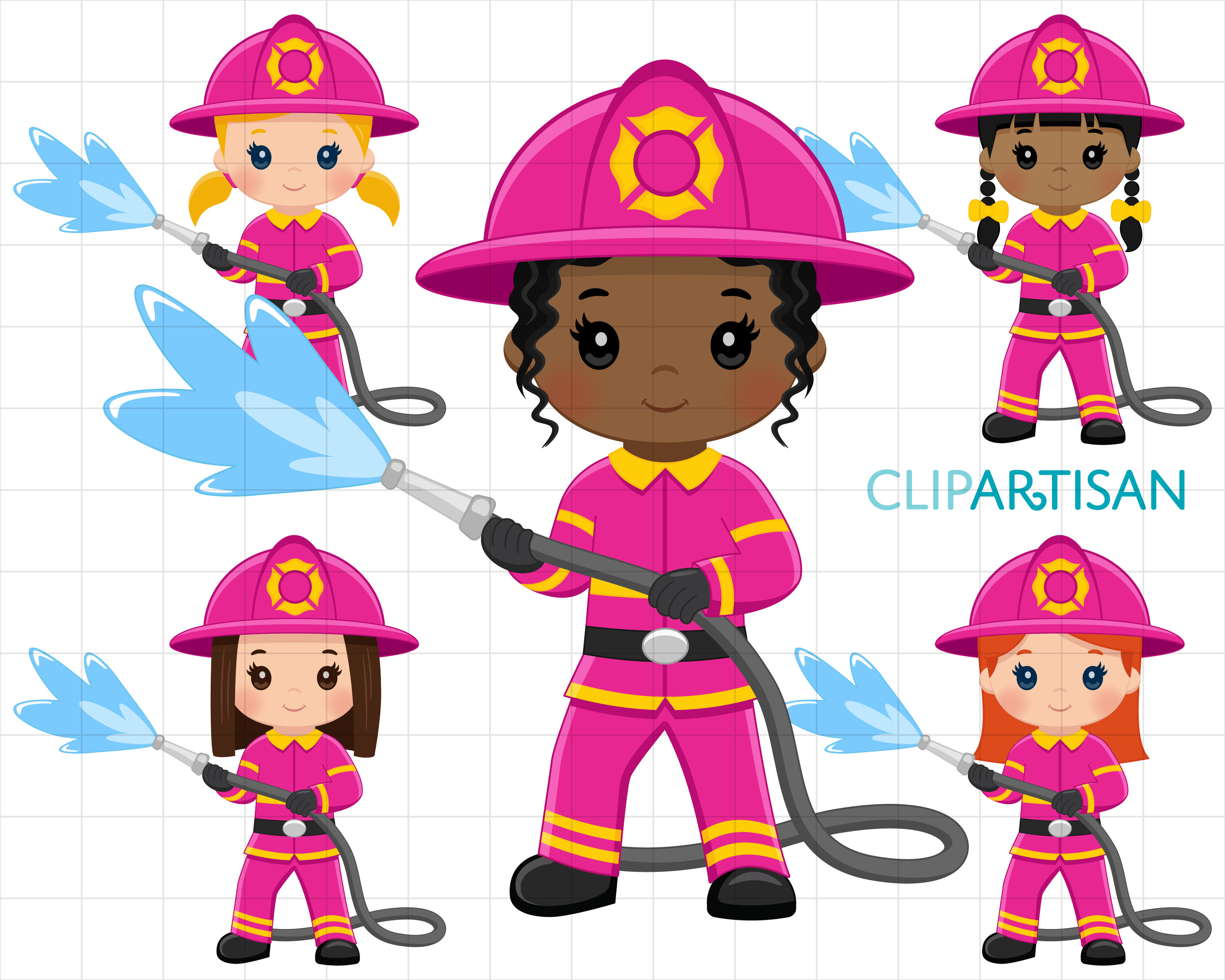 Firefighter Girls Clipart, Community Helpers, Pink Firefighter Clip Art ...