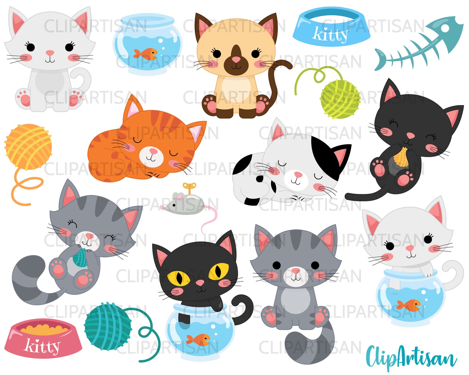 Cat Clipart | Kitten Clip Art | Pets Clipart - Etsy