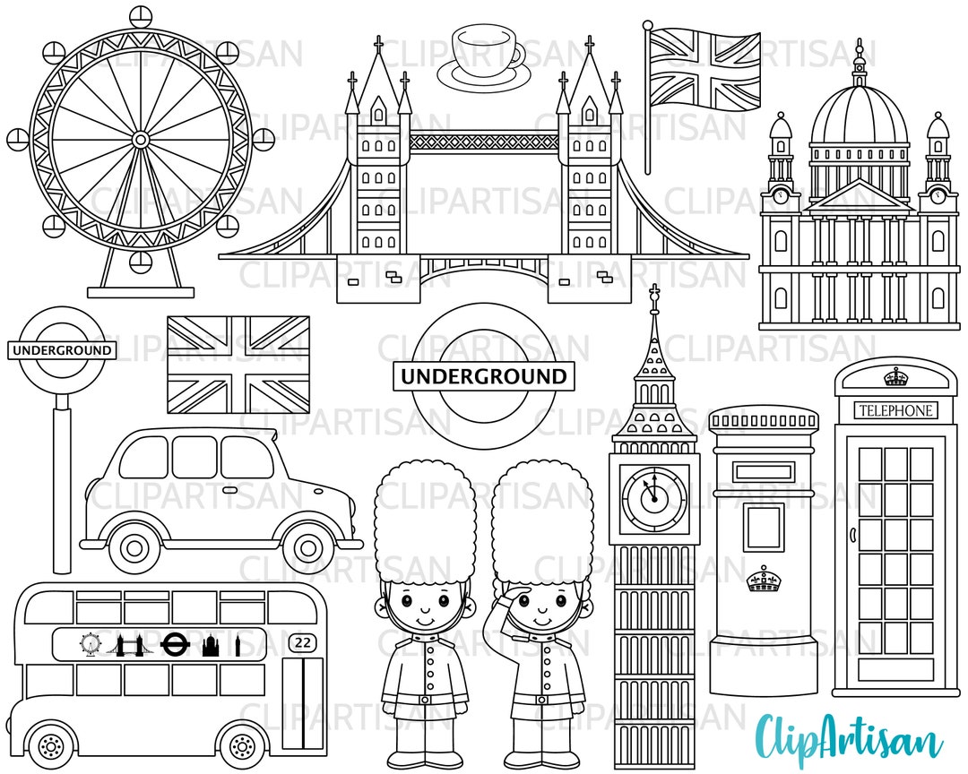 London Digital Stamps, British Clip Art, England, Big Ben, Tower Bridge ...