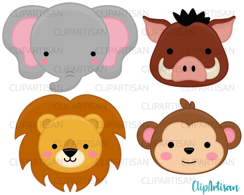 African Animal Faces Clipart Safari Baby Animals Jungle | Etsy