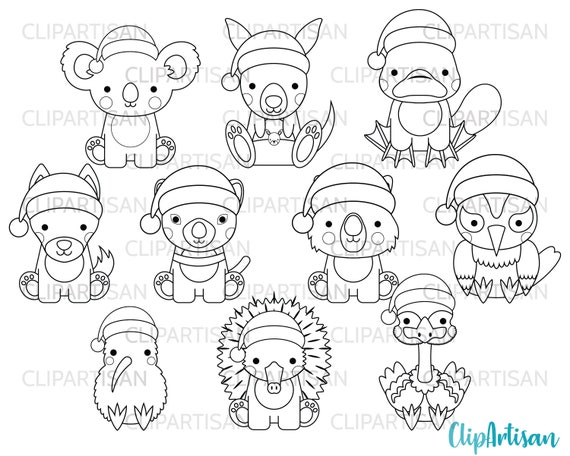 Australian Christmas Animals New Zealand Digital Stamps | Etsy