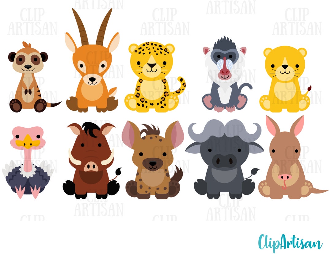 Safari Baby Animals Clipart Set 2, African Animals, Zoo Animals, Jungle ...