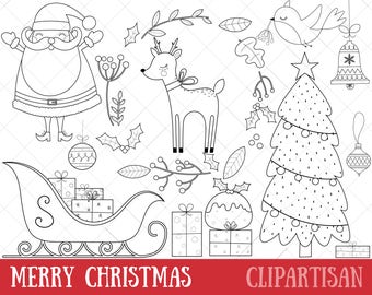 Christmas Clipart Digital Stamps Christmas Coloring Page | Etsy