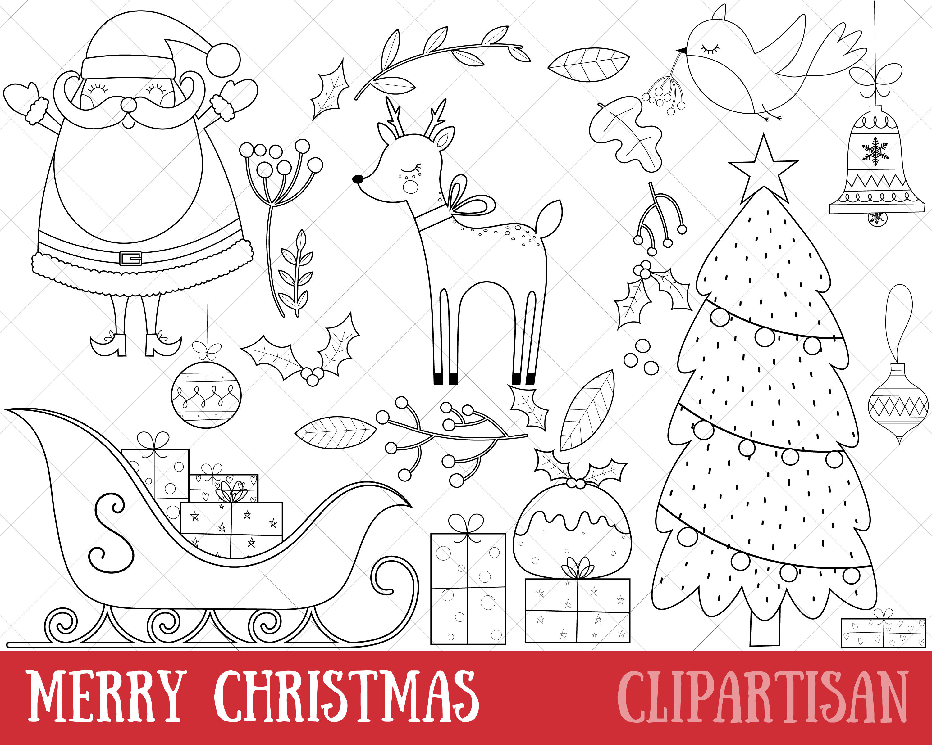 Christmas Clipart Digital Stamps Pack 2 Santa's Sleigh | Etsy