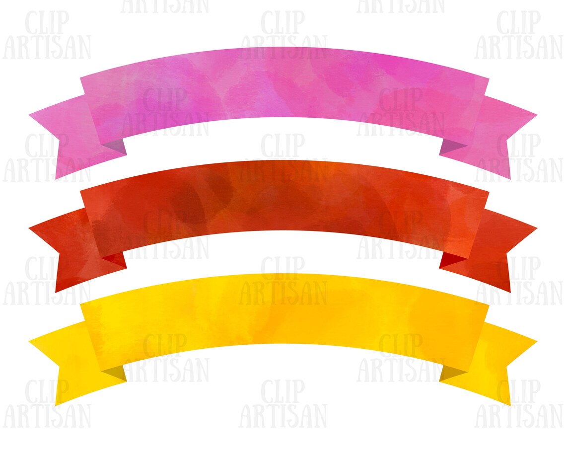 Rainbow Banners Clipart Watercolor Banners | Etsy