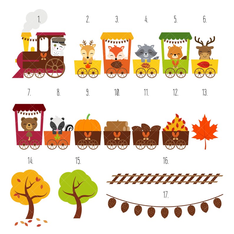 Woodland Animal Train Clipart / Cute Animal Clip Art - Etsy
