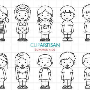 40 Kids Clipart, School Children Clipart, Cute Kids in Summer Clothes ...
