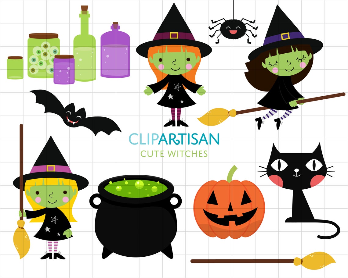 Cute Witch Clipart / Halloween Witches - Etsy
