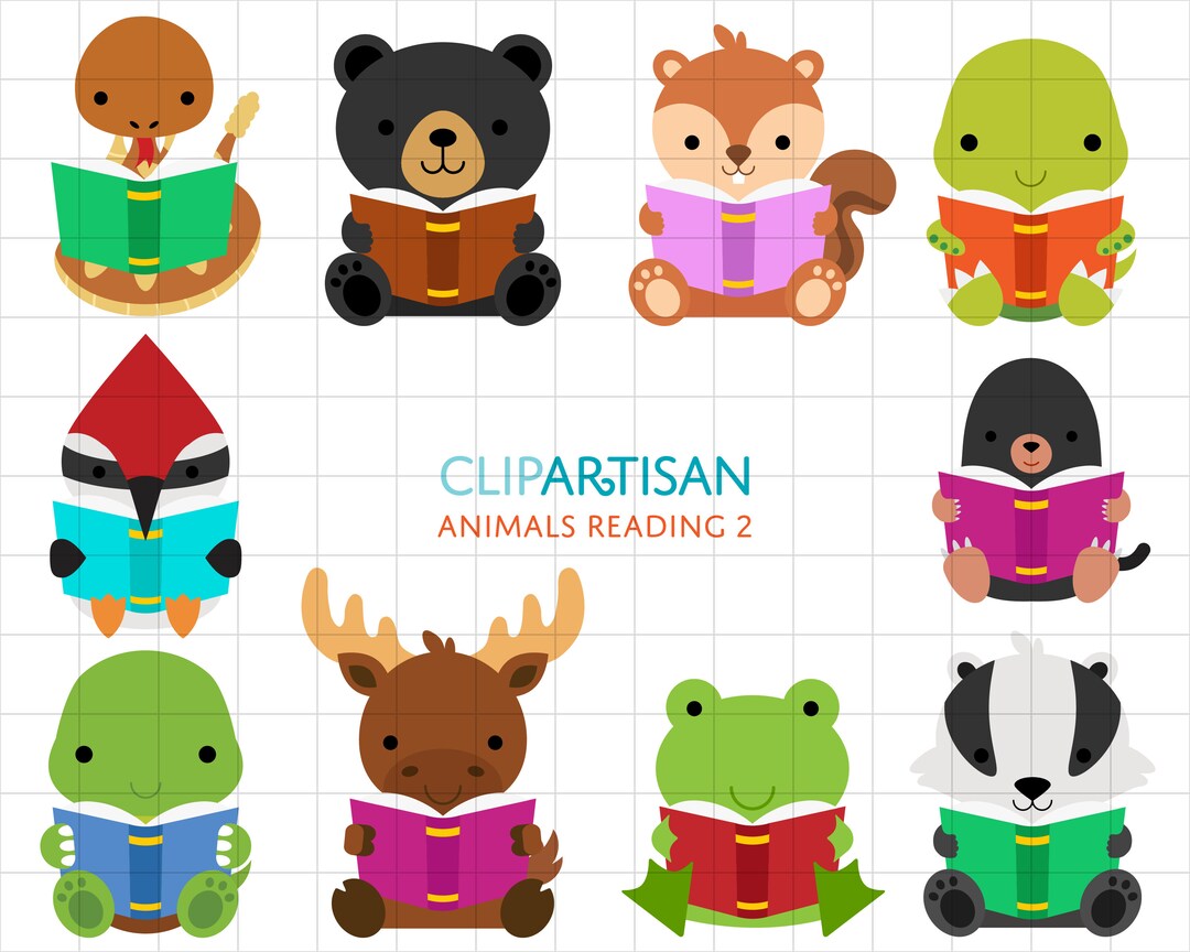 Woodland Animals Reading a Book Clipart, Woodland Animals, Back to ...