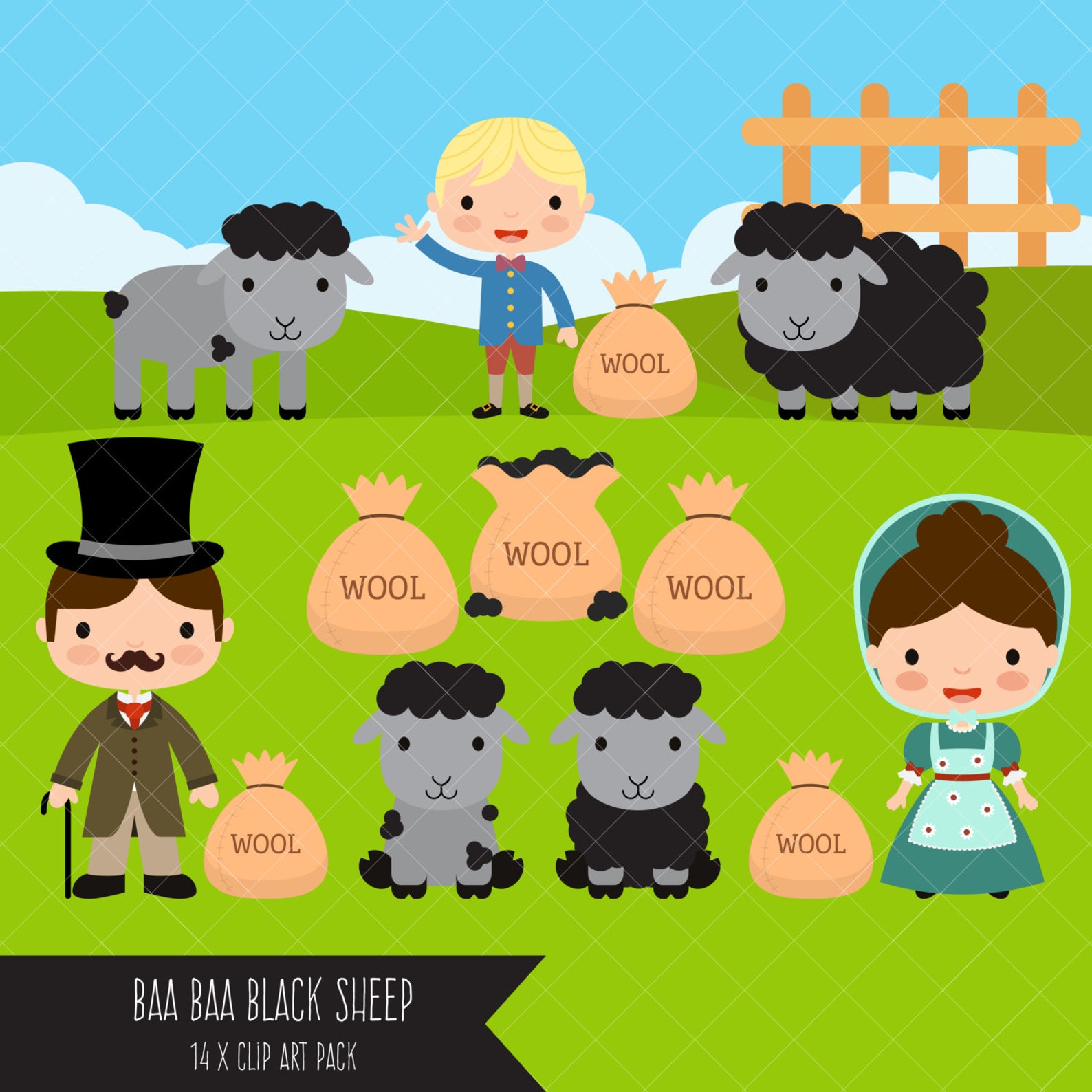 Baa Baa Black Sheep Clipart / Nursery Rhyme Clip Art - Etsy Canada