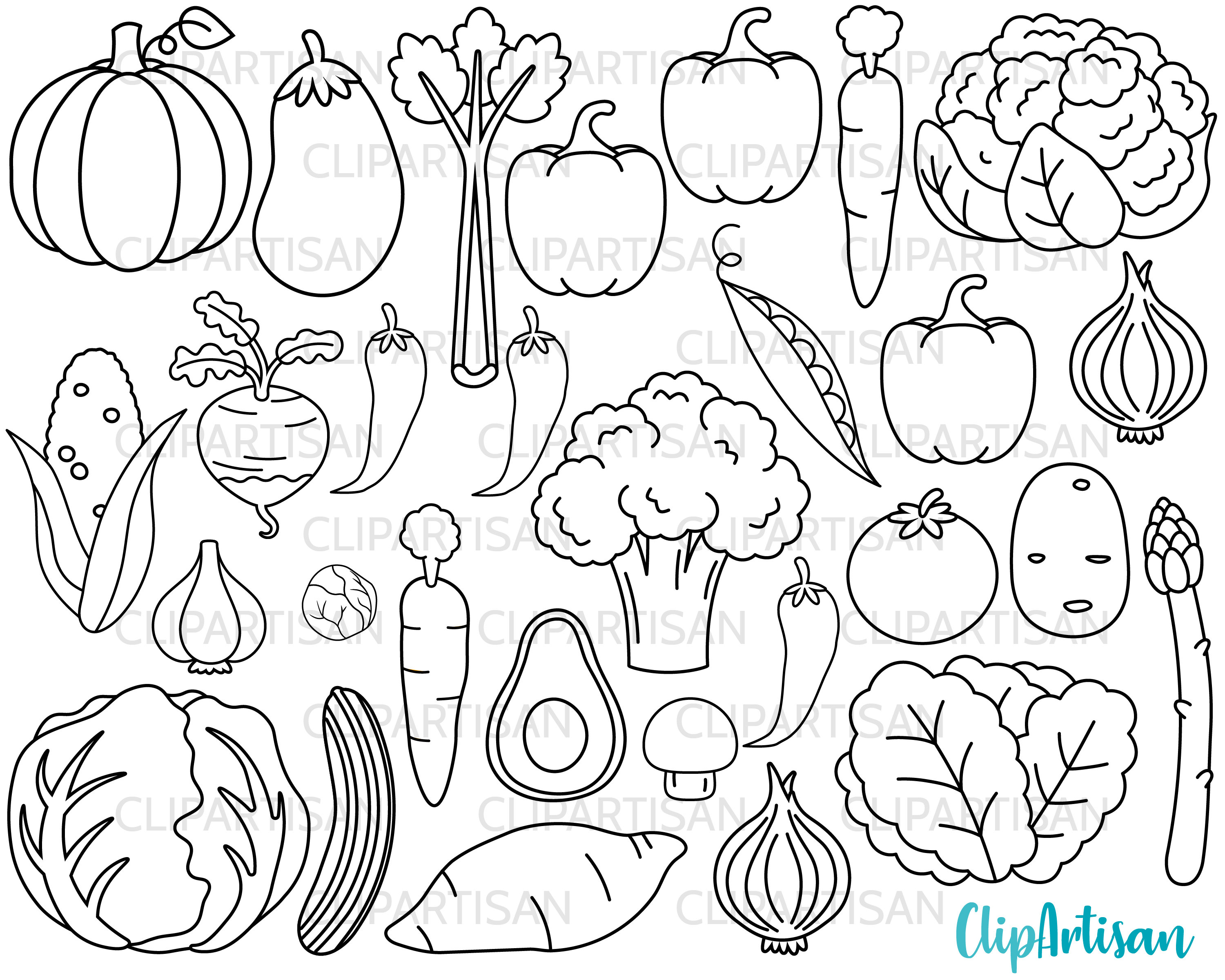 Vegetables Digital Stamps Veggies Healthy Food Broccoli | Etsy