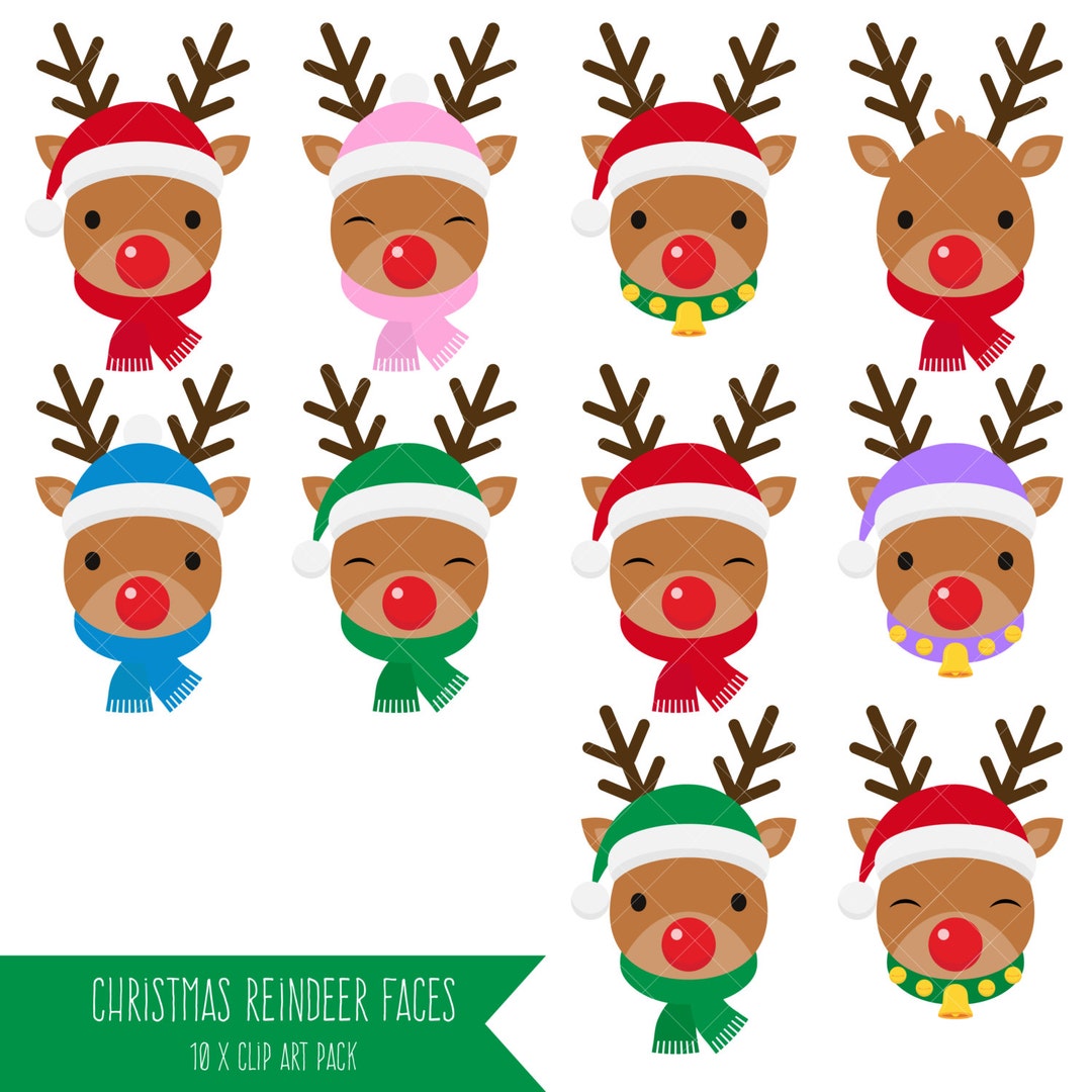 Christmas Reindeer Faces Clipart - Etsy