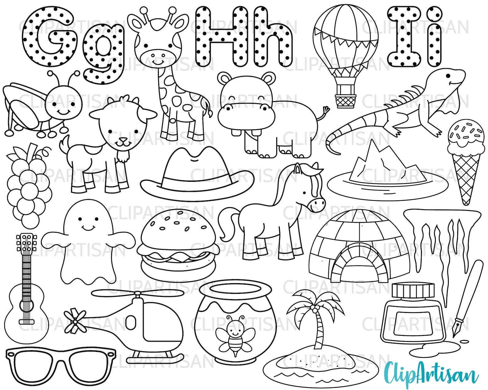 Alphabet Digital Stamps ABC Clip Art GHI Alphabet Letters - Etsy