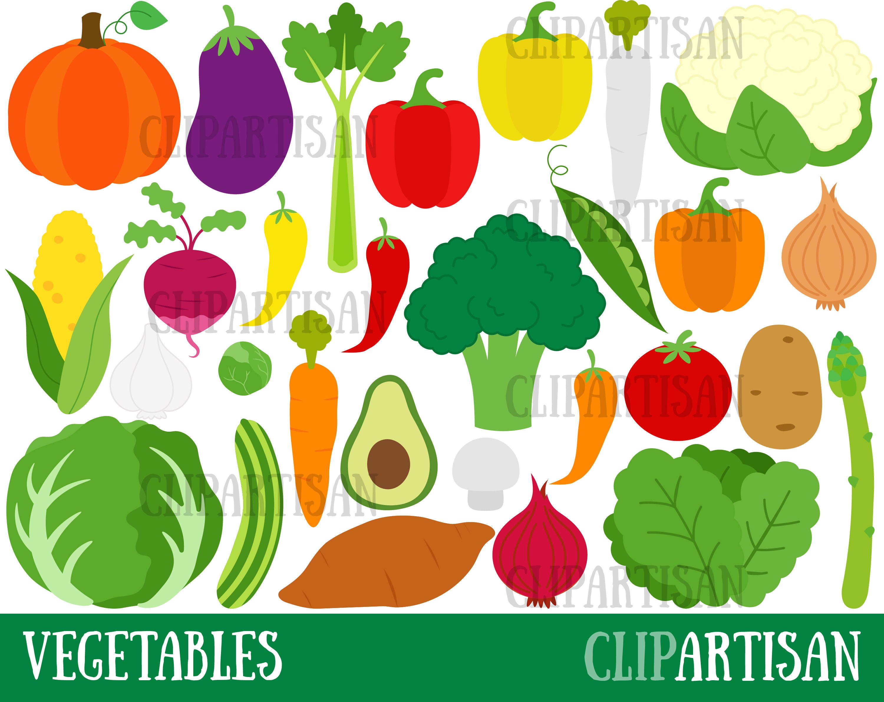 Vegetables Clipart Veggies Healthy Food Broccoli Carrot | Etsy
