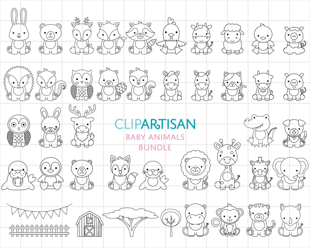 Baby Animal Bundle Digital Stamps, Safari Animals, Woodland Animals ...