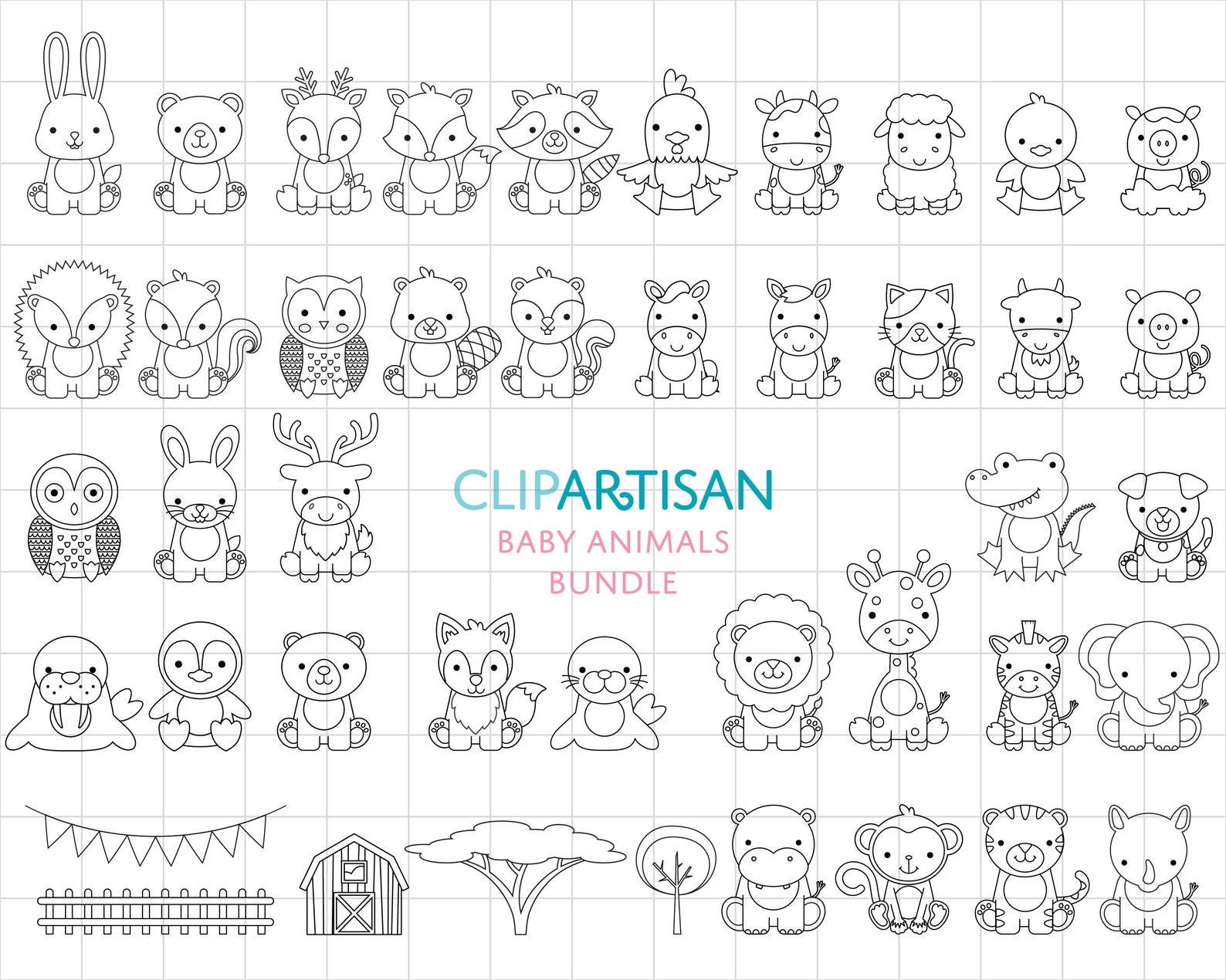 Baby Animal Bundle Digital Stamps Safari Animals Woodland - Etsy UK