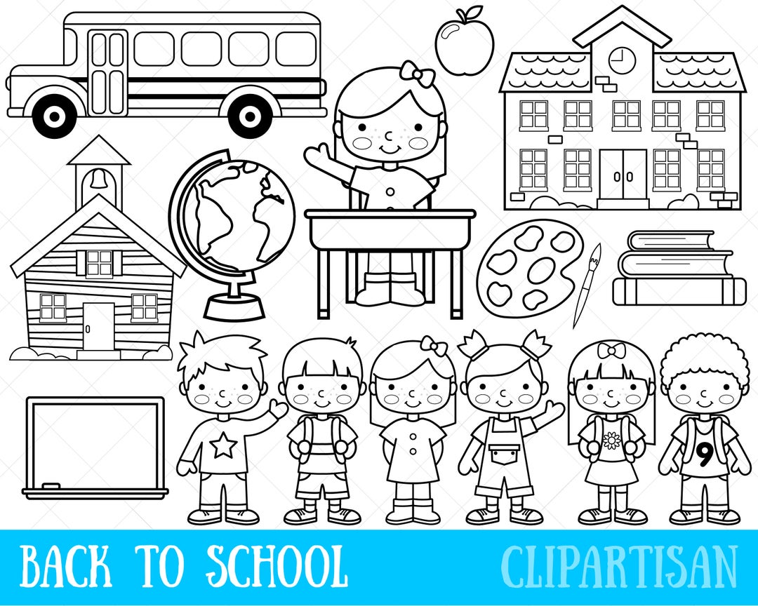 Back to School Clipart | Digital Stamp | First Day of School - Etsy