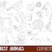 Woodland Animals Clipart Digital Stamps Black and White Line | Etsy