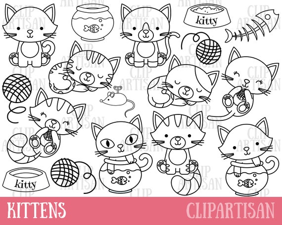 Cat Clipart Kitten Digital Stamps Pets Clipart | Etsy