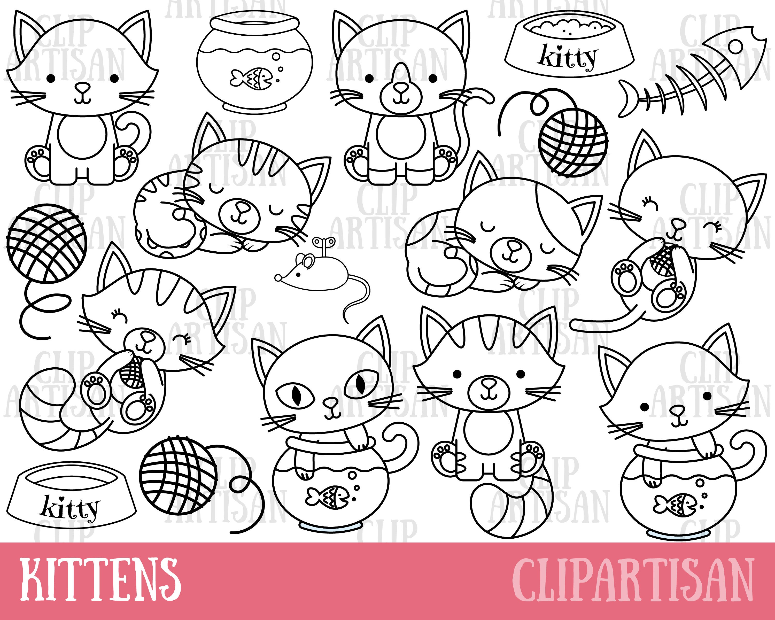 Cat Clipart Kitten Digital Stamps Pets Clipart | Etsy