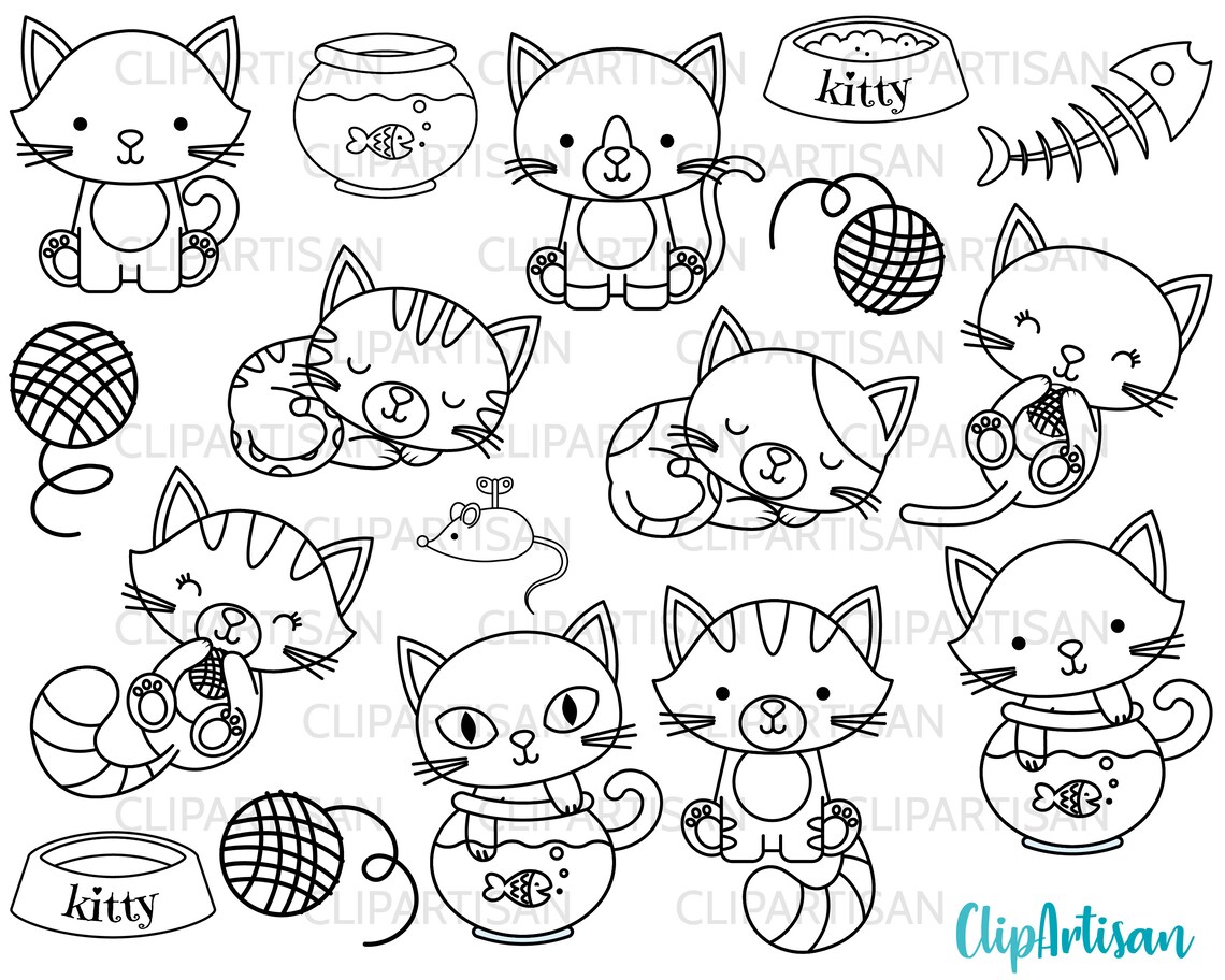 Cat Clipart | Kitten Digital Stamps| Pets Clipart - Etsy